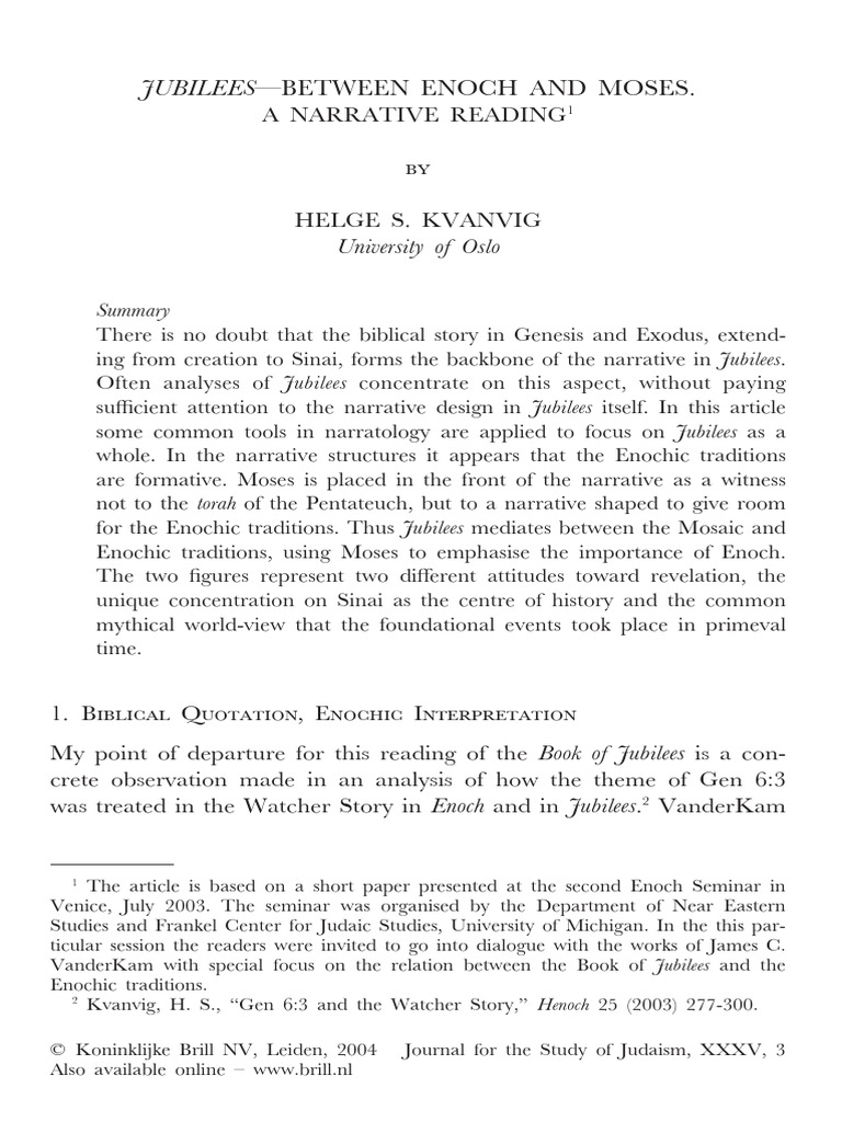 Jubilees Between Enoch and Moses A Narra | PDF | Torah | Moses