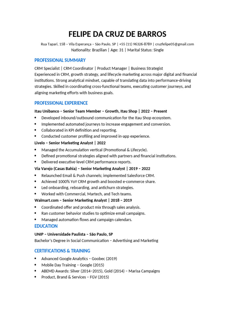 Felipe Barros CV Enhanced Design | PDF