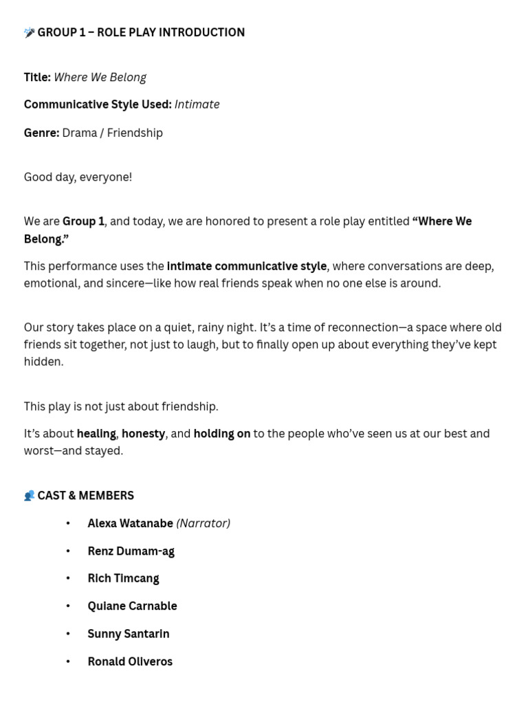 ? Group 1 - Role Play Introduction PDF | PDF