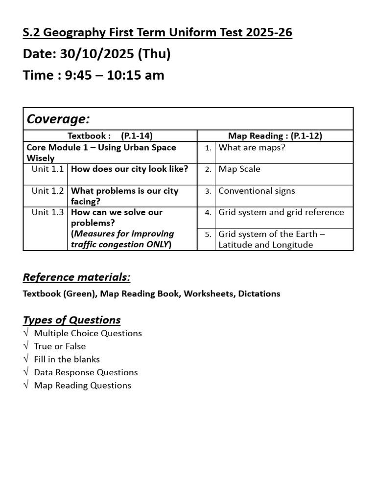 Geography Test Guide 2025-26 | PDF