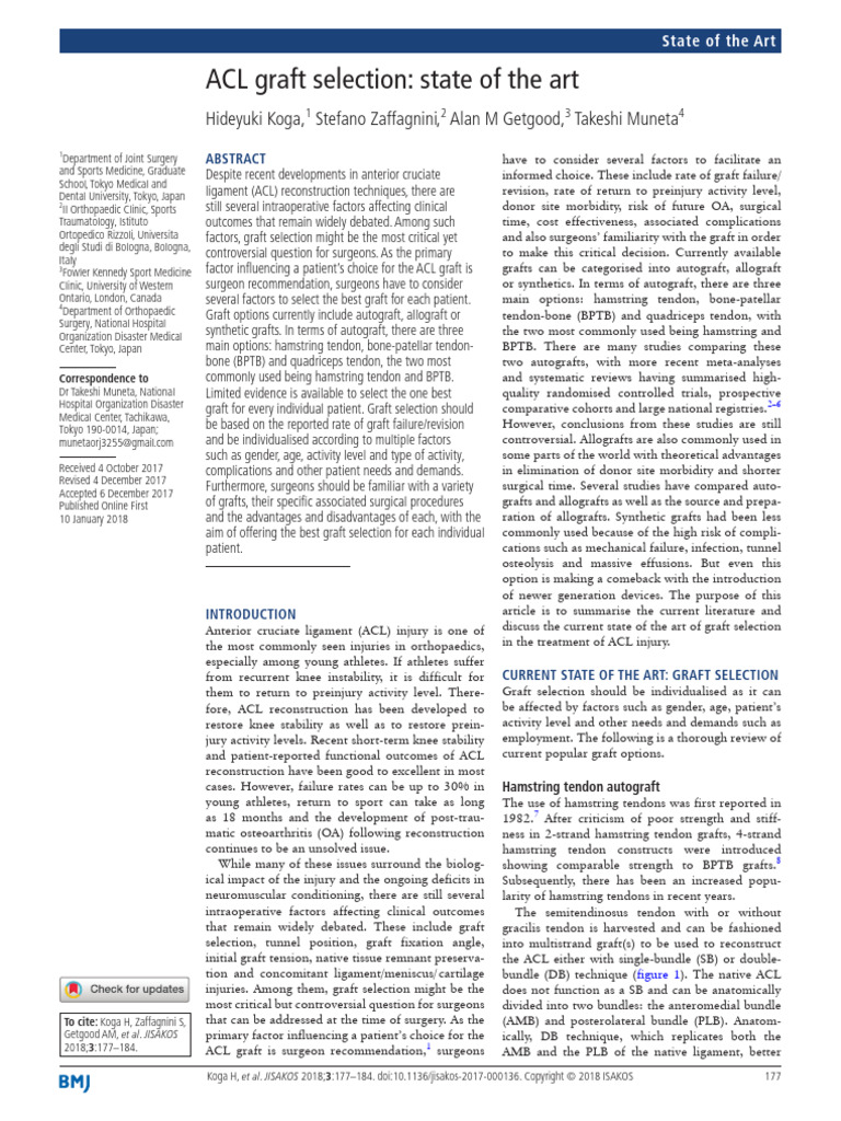 ACL Graft Selection: Current Insights | PDF | Knee | Musculoskeletal System