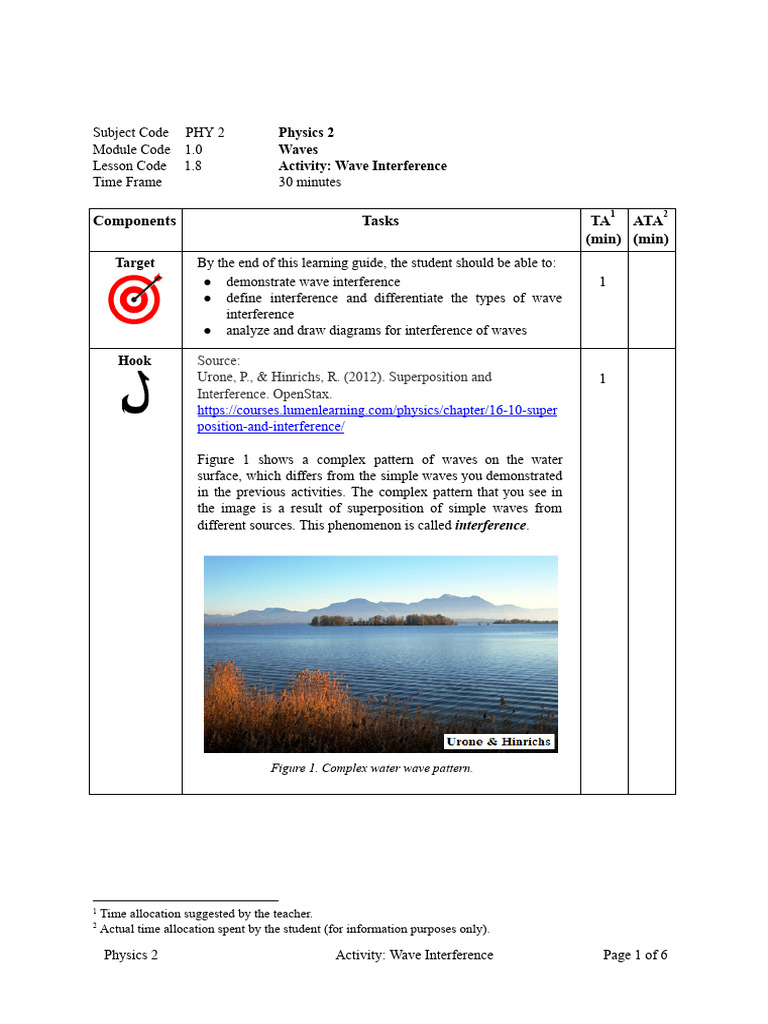 SLG - Phy 2 - Module 1.0 - Activity 1.8 Wave Interference | PDF | Waves ...