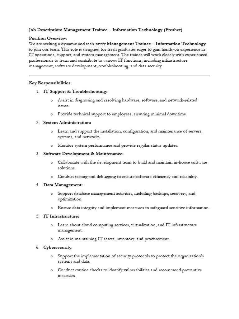 IT Management Trainee Job for Freshers | PDF | Computer Security | Security