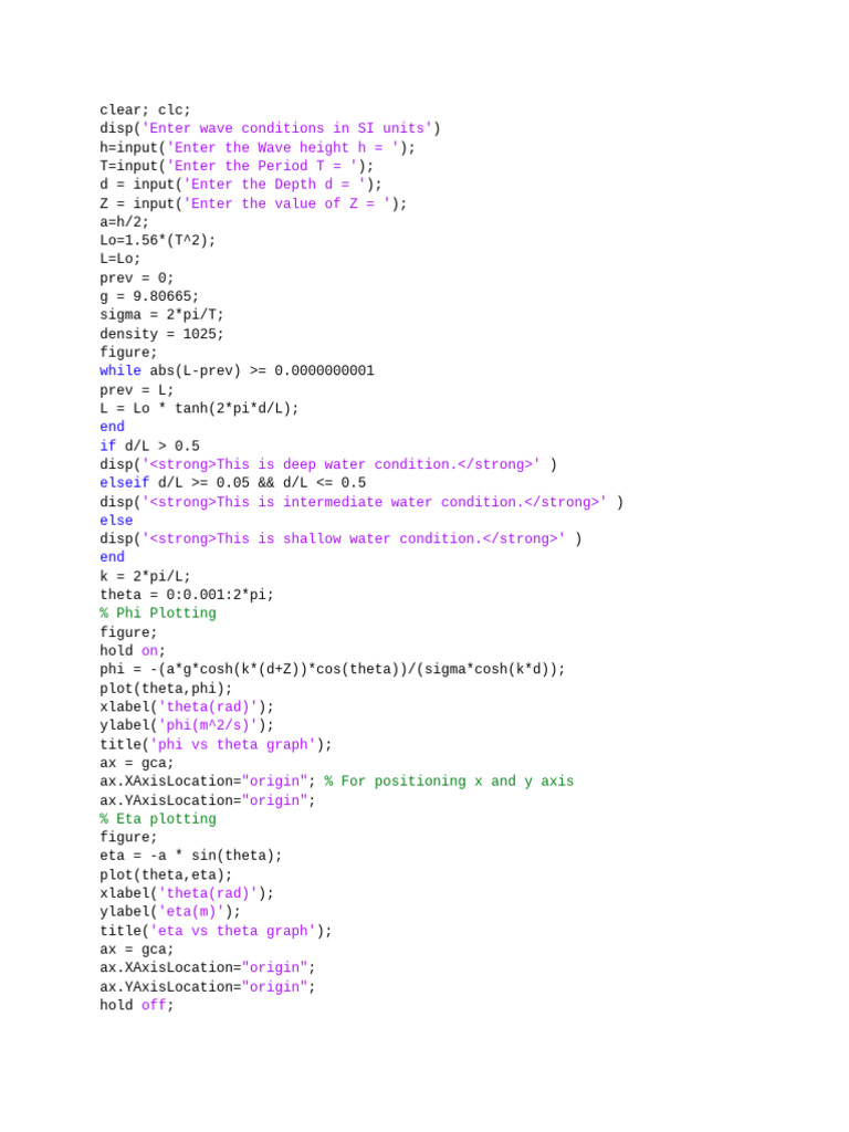 MH Matlab Code GRP 2 | PDF | Acceleration | Pressure