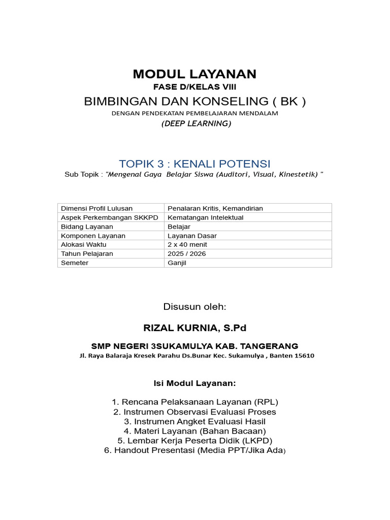 Integrasi RPL, Prota, Lap Layanan BK Jurus Ke 1 | PDF