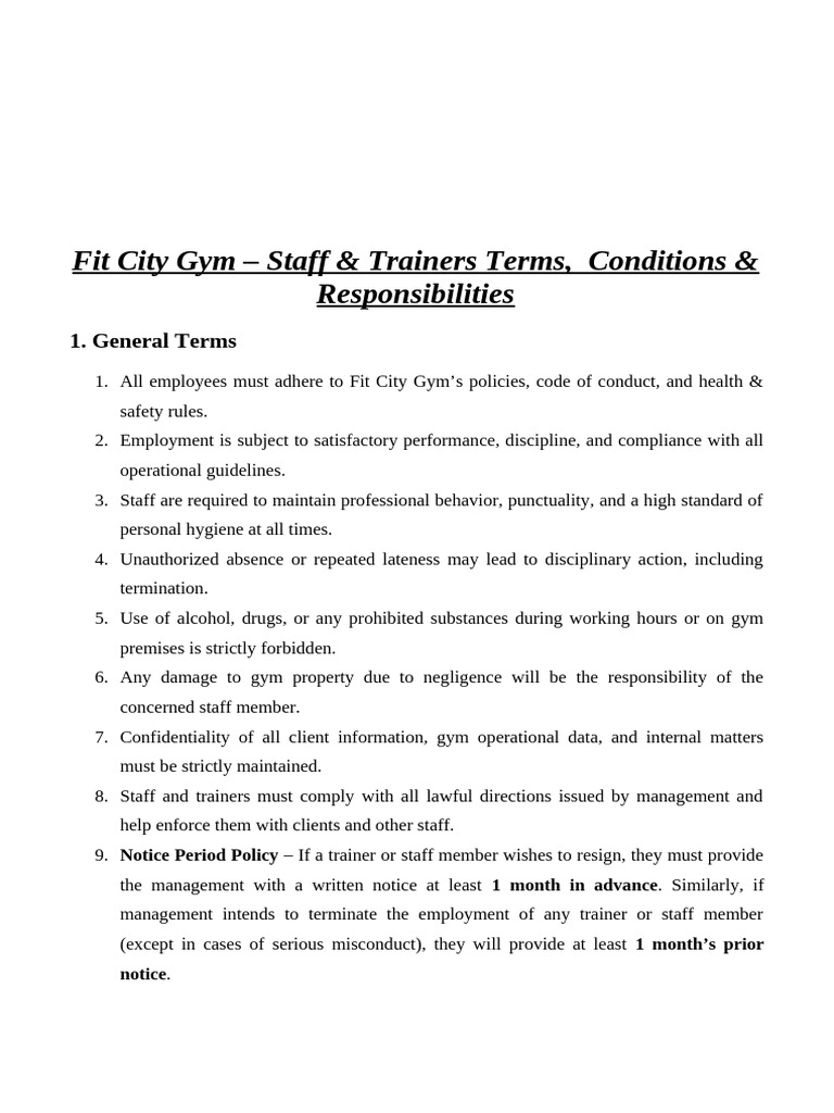 Fit City Gym Staff Conduct Guidelines | PDF | Personal Trainer