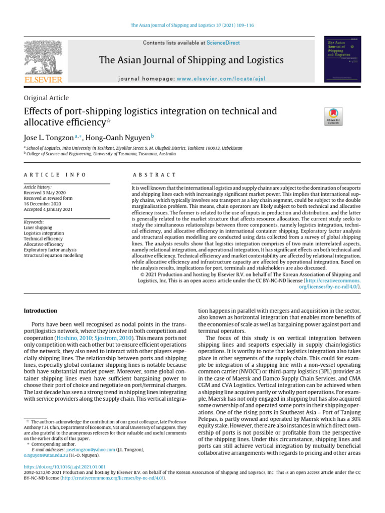 Effects of Port Shipping Logistics Integration 2021 The Asian Journal ...