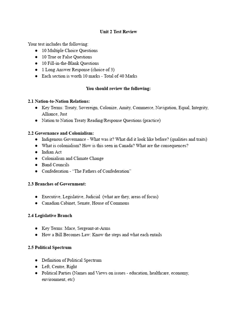 Unit 2 Test Review | PDF