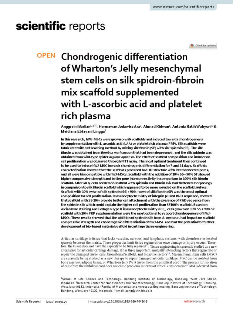 Chondrogenic Differentiation of hWJ-MSCs | PDF | Tissue Engineering ...