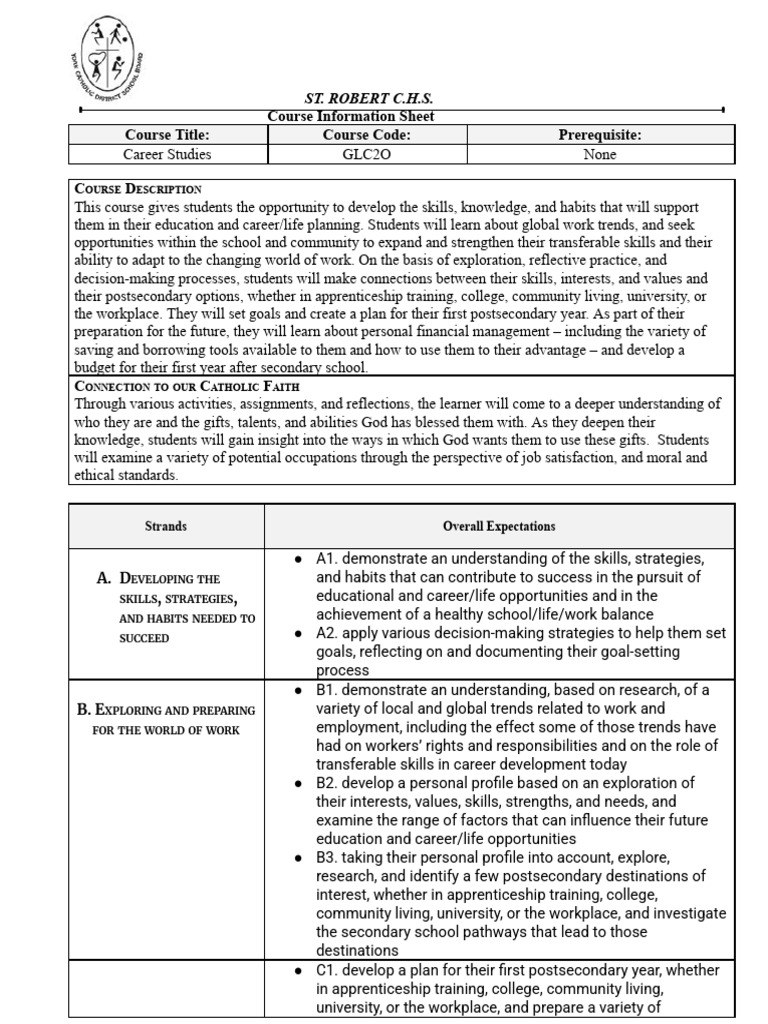 GLC2O Career Studies Course Overview | PDF | Learning | Cognition