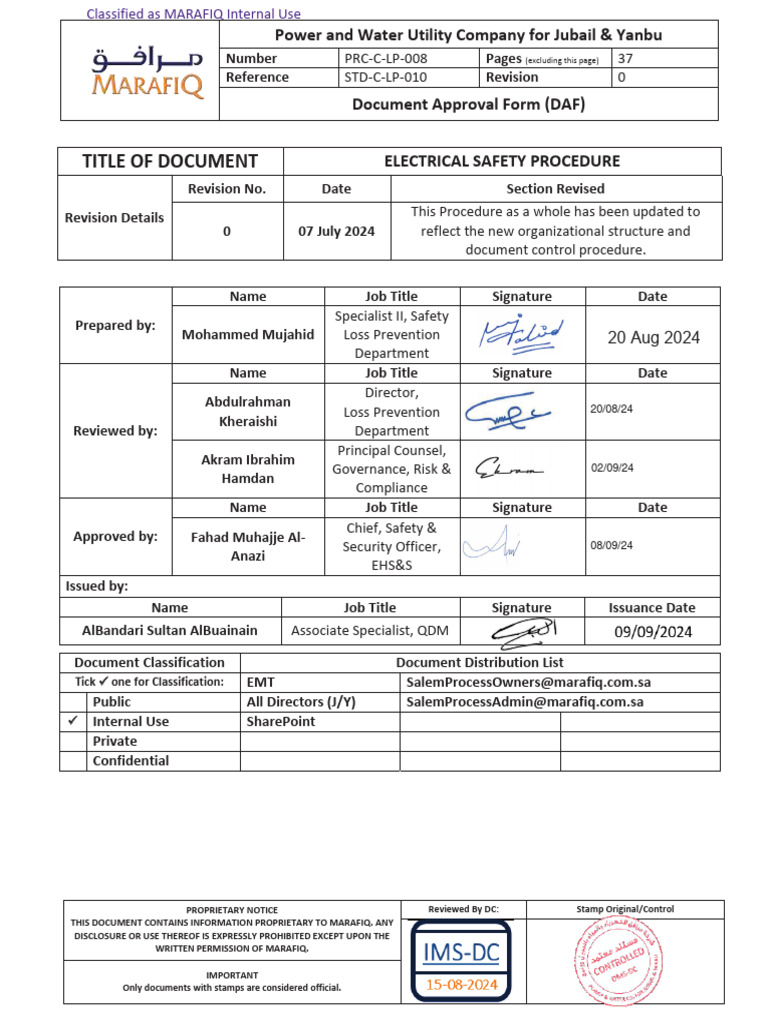PRC-C-LP-008 Electrical Safety Procedure (Rev 0) | PDF | High Voltage ...