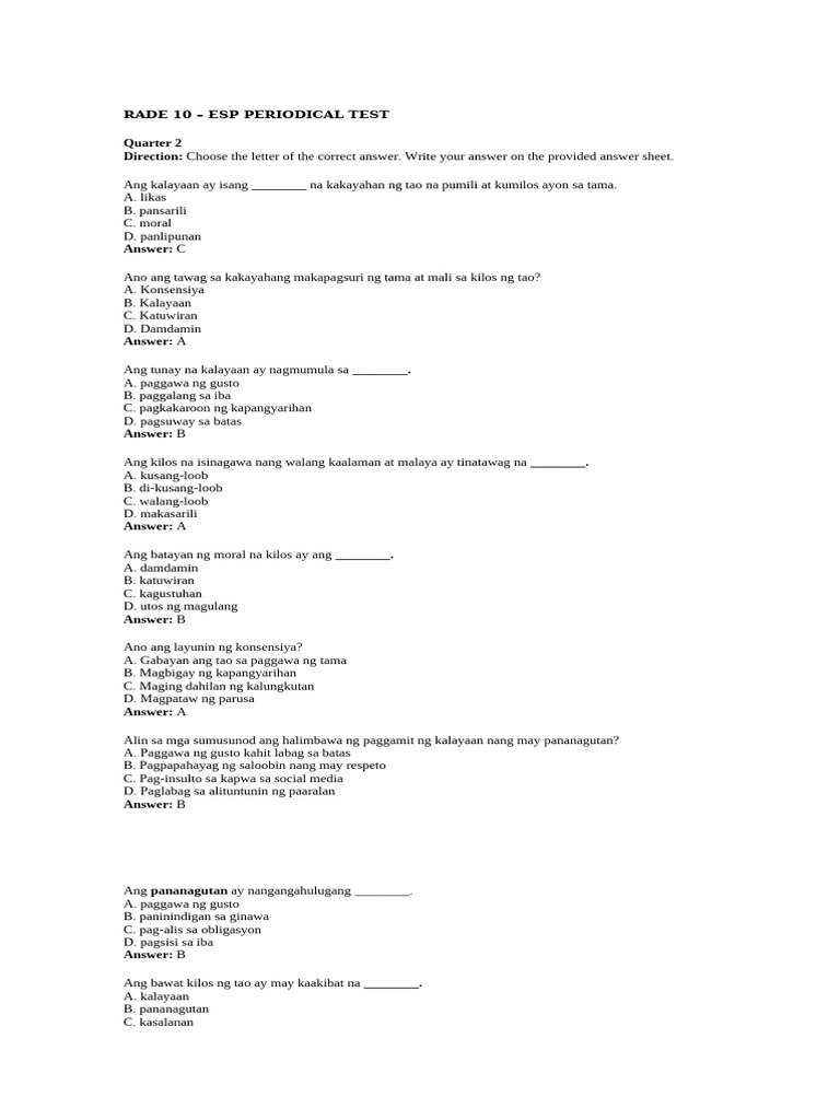 Rade 10 - Esp Periodical Test | PDF