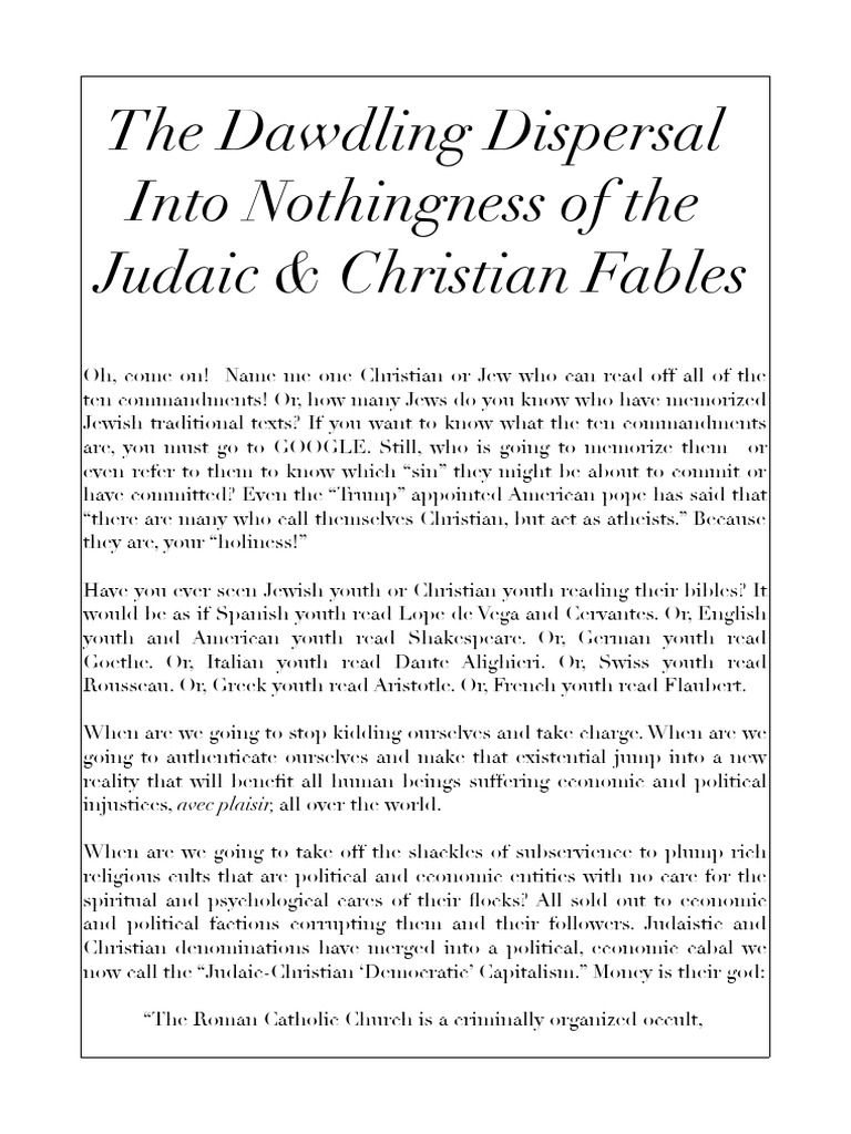 The Dawdling Dispersal Into Nothingness of The Judaic & Christian ...