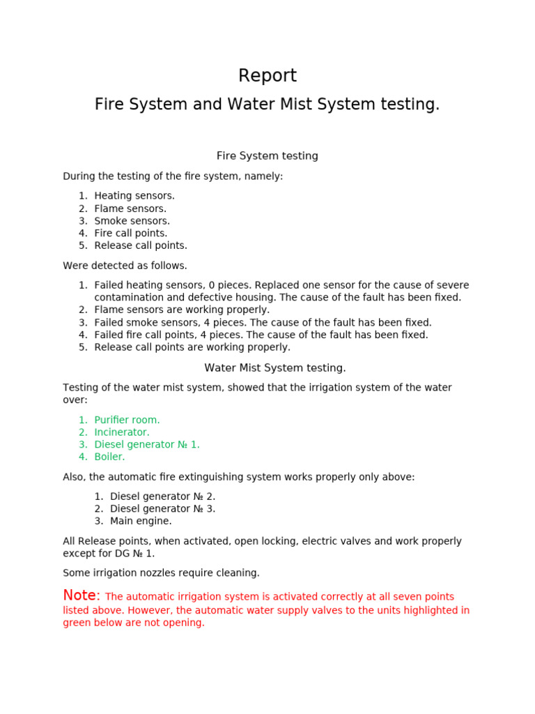 Fire and Water Mist System Testing Report | PDF