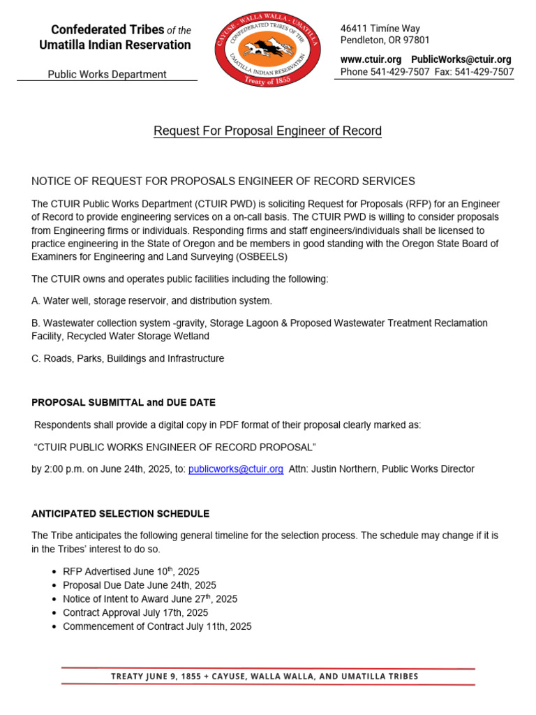 Engineer of Record RFP 2025 | PDF | Insurance | Reclaimed Water