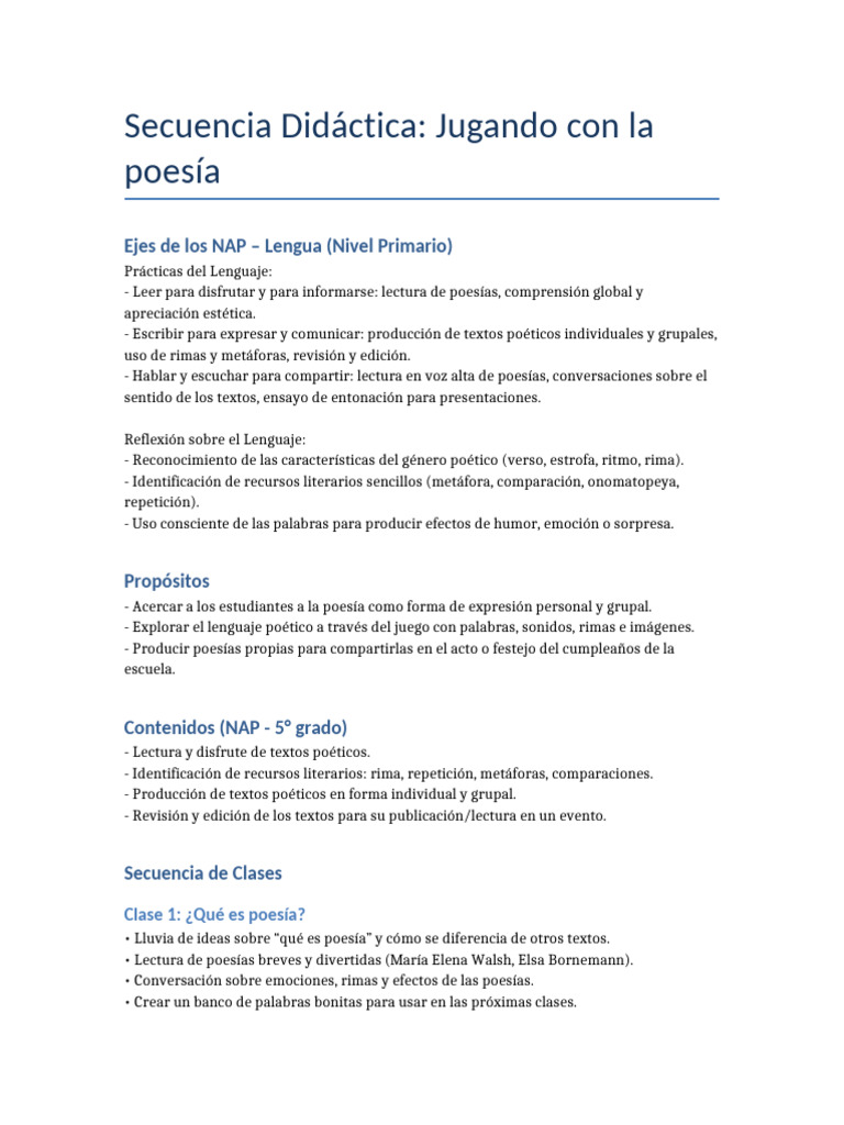 Secuencia Didactica Poesia Con Ejes | PDF | Poesía