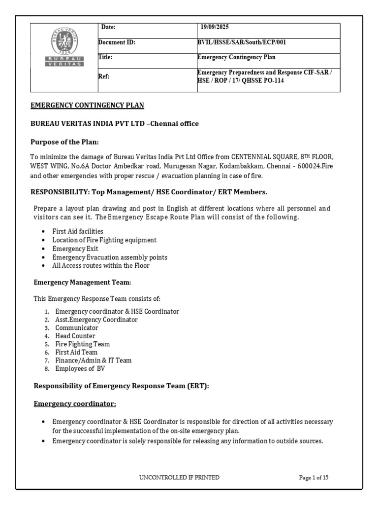 Emergency Contingency Plan Overview | PDF | Emergency | Emergency ...