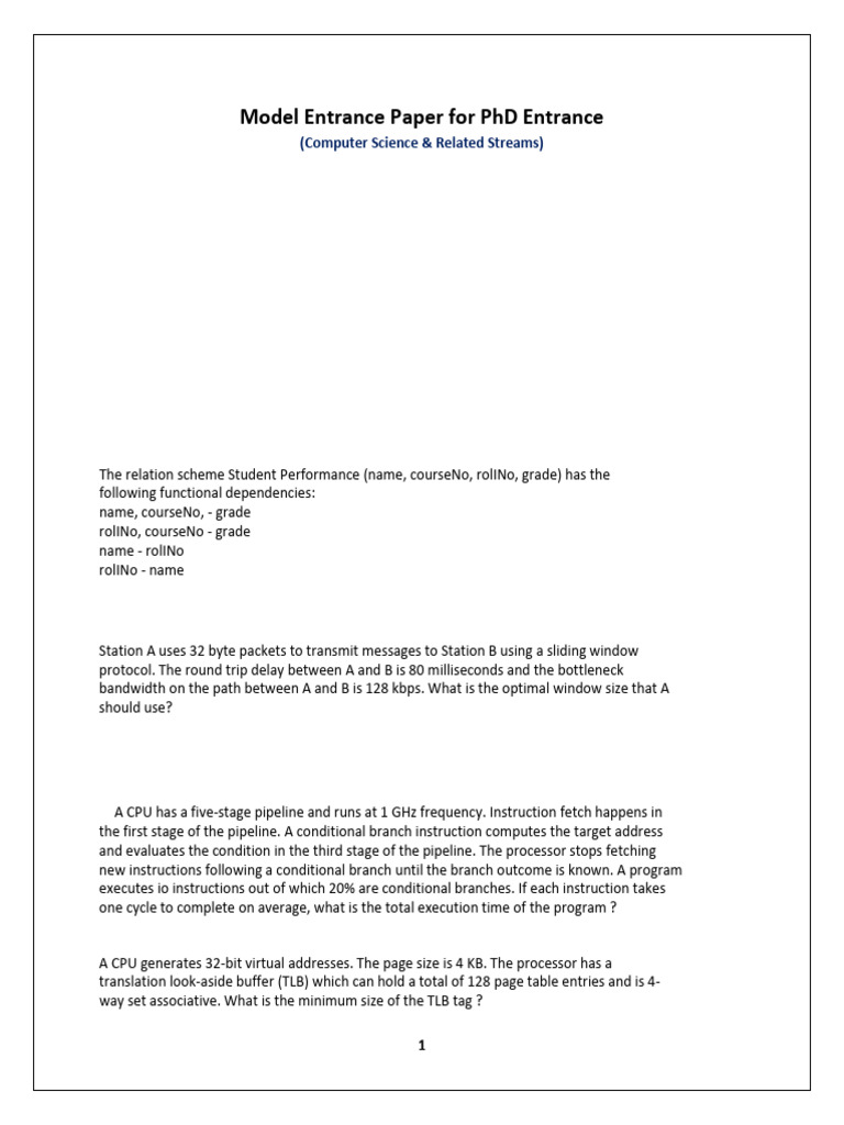 Graphic Era University PHD Computer Science Entrance Exam Paper | PDF ...