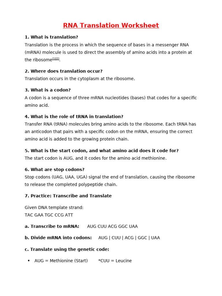 RNA Translation Process Explained | PDF | Translation (Biology ...