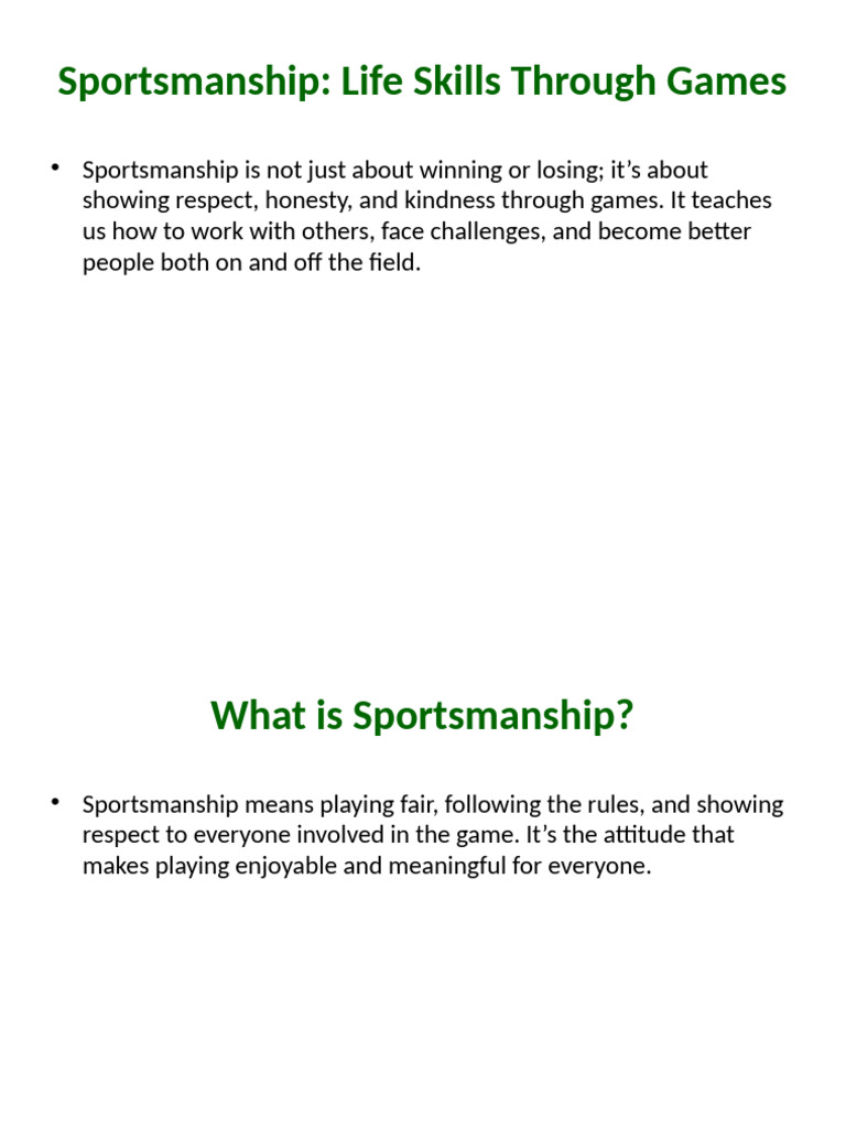 Sportsmanship Life Skills Through Games | PDF | Sports | Cognition