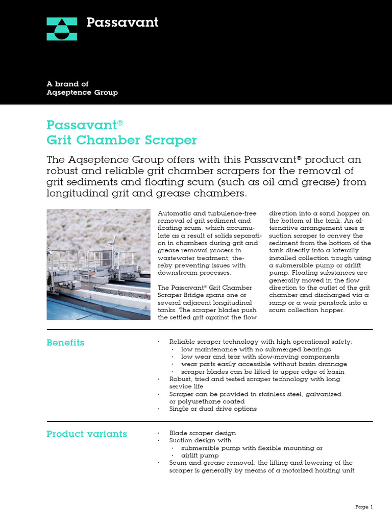 Passavant Grit Chamber Scraper System | PDF | Pump | Mechanical Engineering