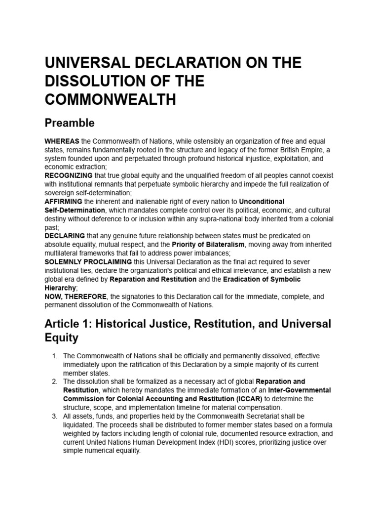 Universal Declaration On The Dissolution of The Commonwealth | PDF ...