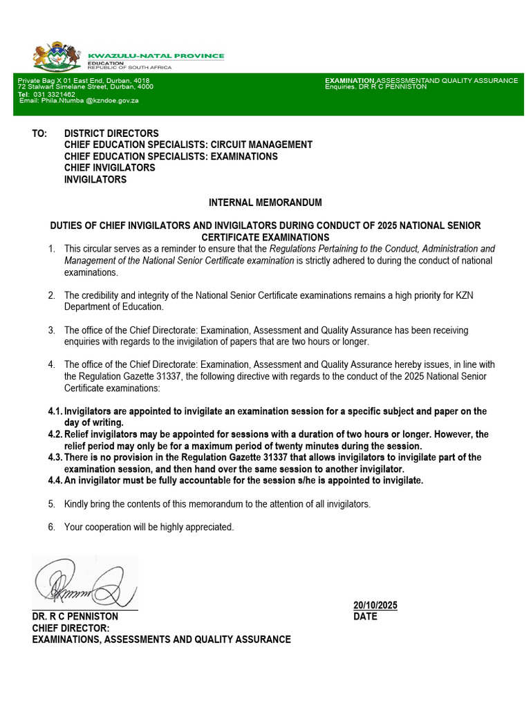 Duties of The Chief Invigilator 20.10.2025 | PDF