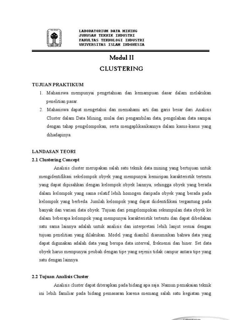 Modul Clustering Data Mining-Modul Clustering | PDF | Metode & Bahan Ajar