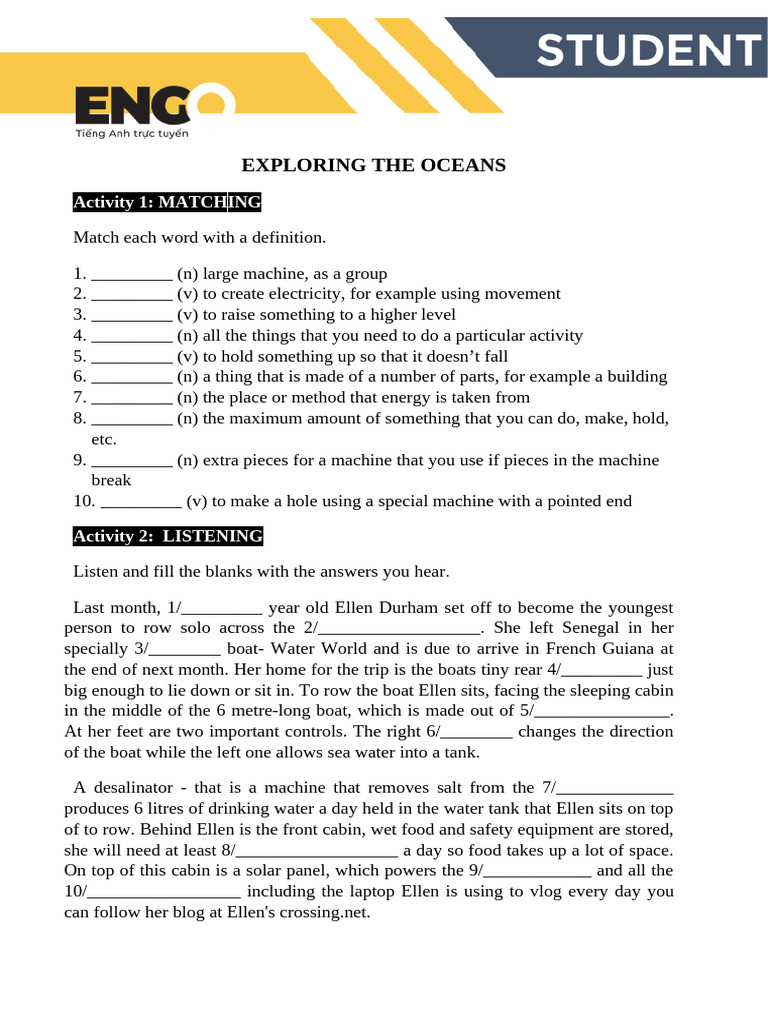 Exploring The Oceans - Listening - Student Handout | PDF