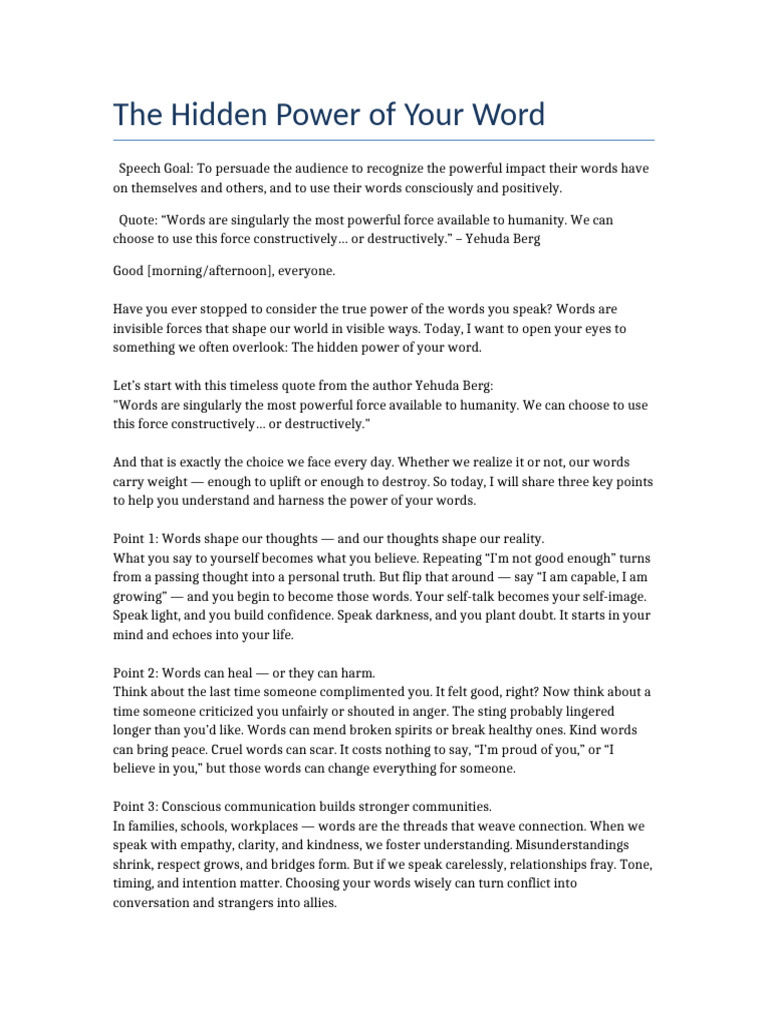 The Power of Words: Speak Wisely | PDF | Thought | Psychological Concepts