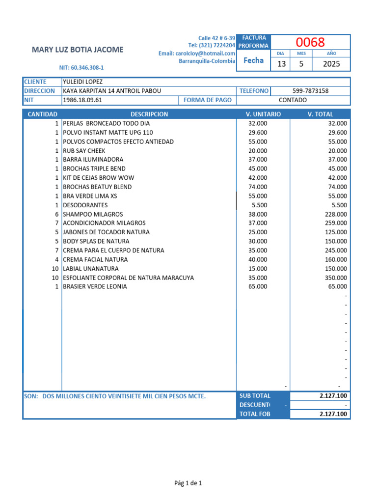 Facturas Yuleidys 2025 | PDF