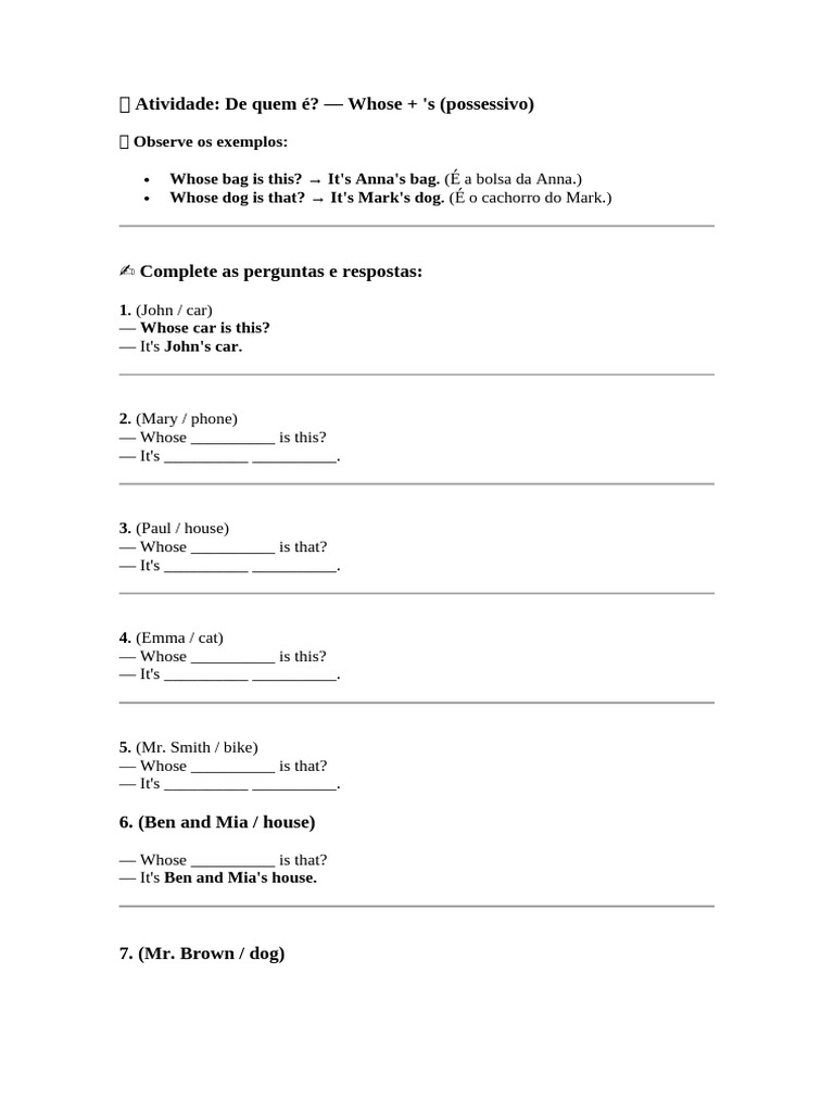 Whose + 's Possessive Practice Worksheet | PDF