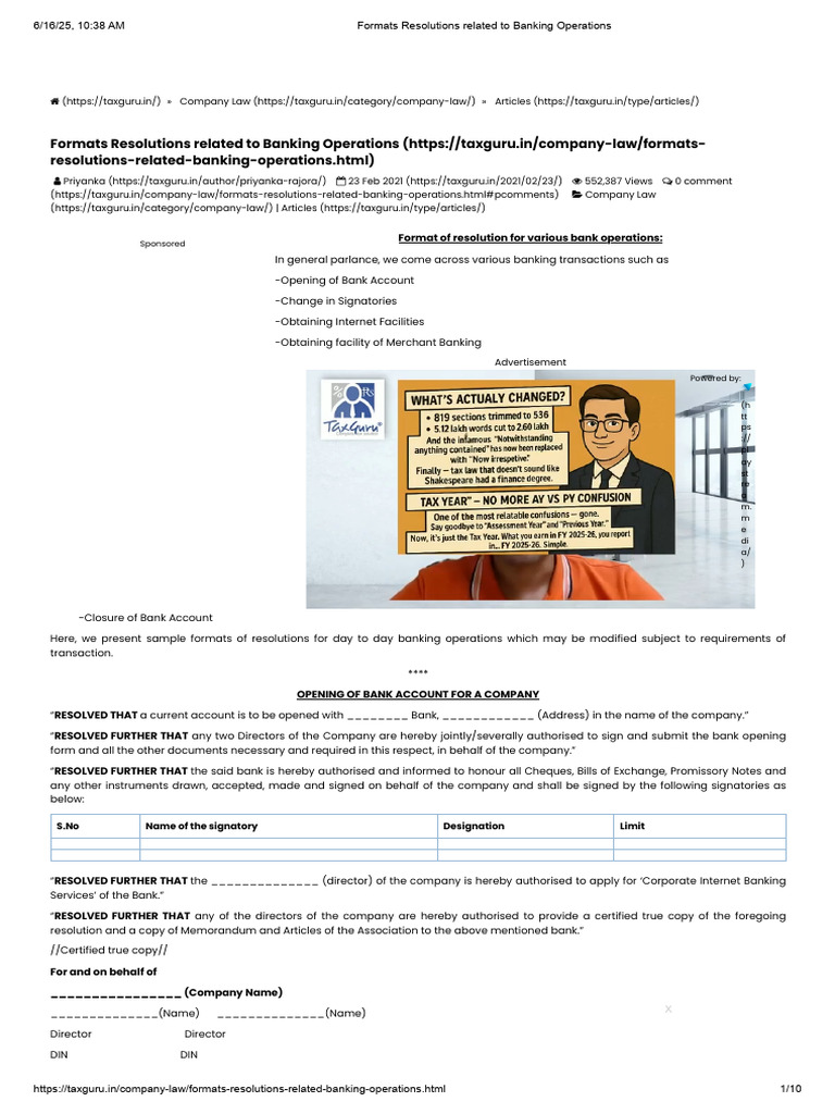 Banking Resolutions Formats for Companies | PDF | Banks | Taxes