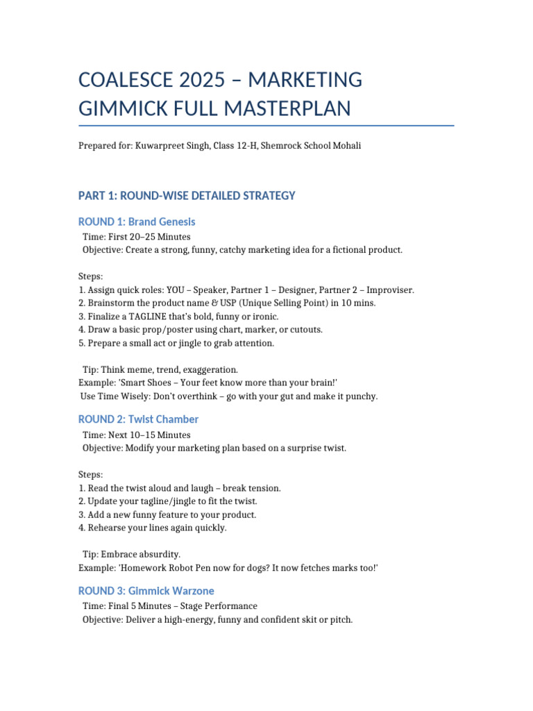 Marketing Gimmick Masterplan Guide | PDF