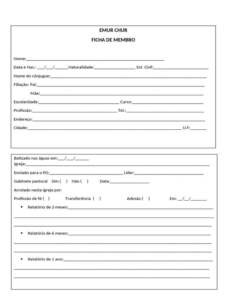 Ficha de Membro da EMUR CHUR | PDF