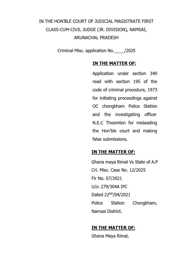 Crl. Misc. Application Before Na Court. | PDF | Affidavit | Crimes