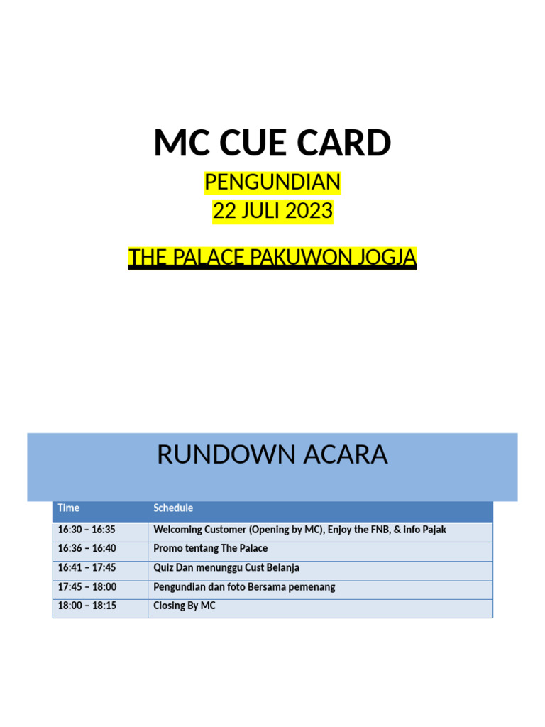MC Cue Card - Pengundian | PDF