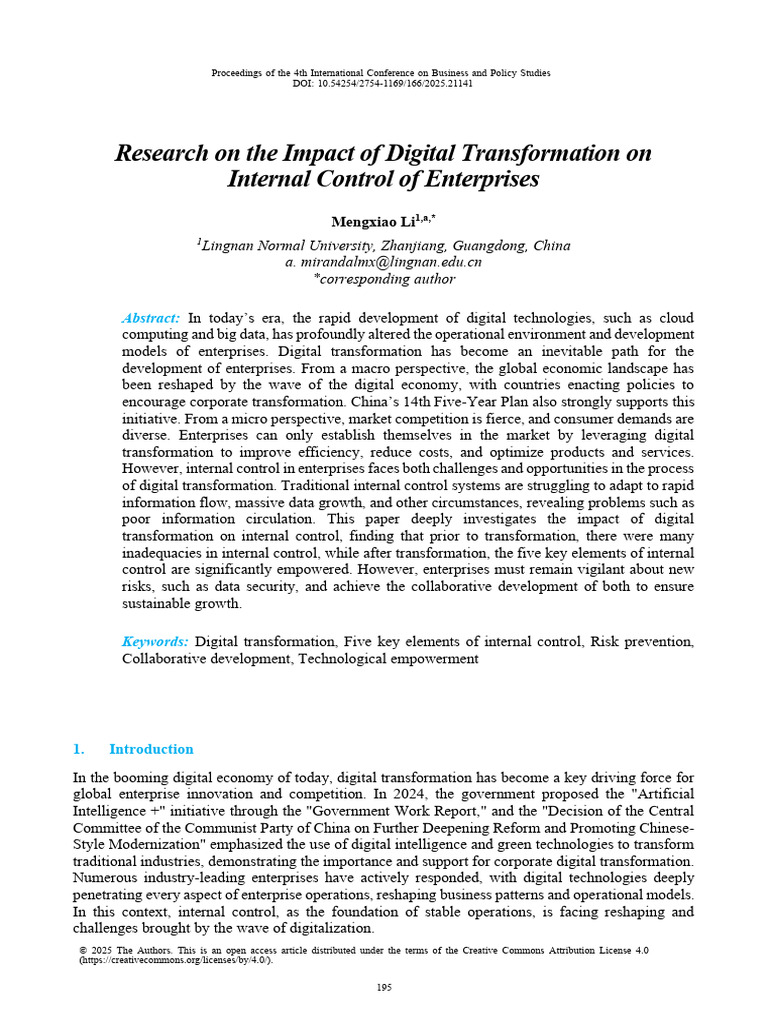 Digital Transformation's Impact on Internal Control | PDF | Internal ...