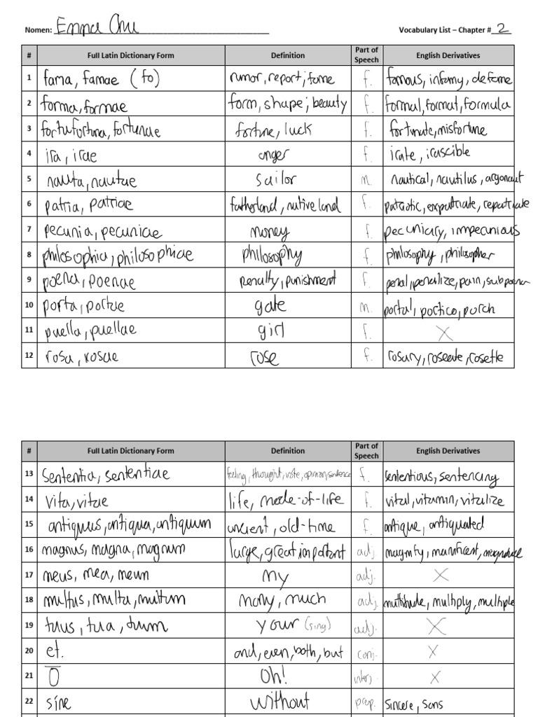 Latin Vocabulary Organizer No 2 | PDF