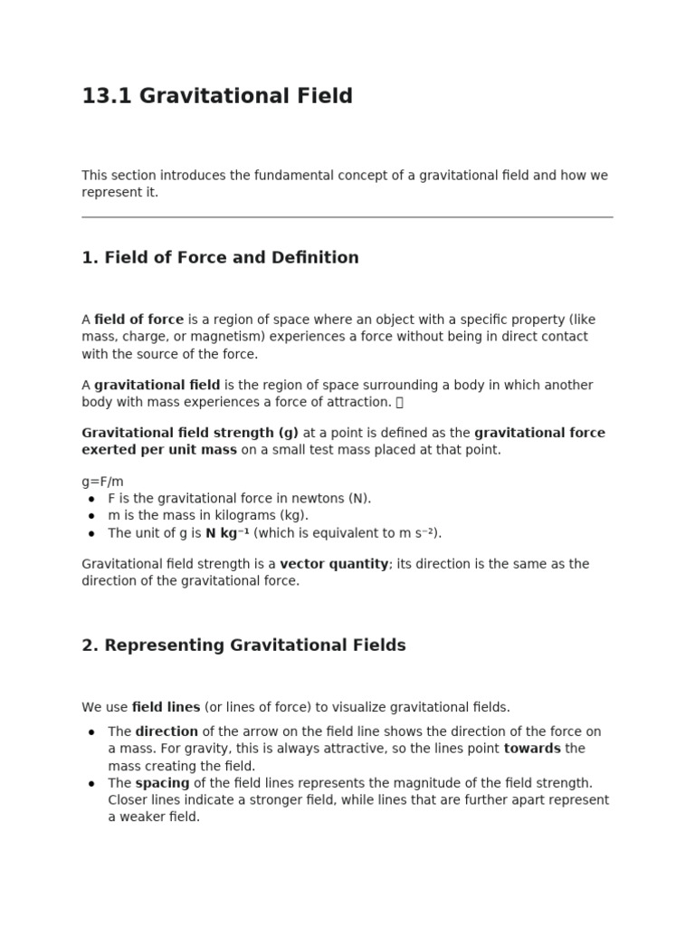 Gravitational Fields and Forces Explained | PDF | Potential Energy | Orbit