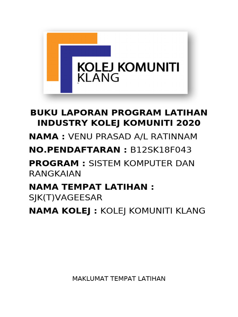 Buku Laporan Program Latihan Industry Kolej Komuniti 2020 | PDF