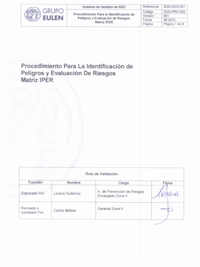 SGS-PRO-002 - Procedimiento para La Identificación de Peligros | PDF