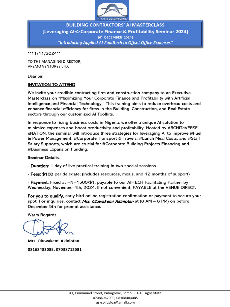 MSSR Aremo - Iv Notification To Attend Executive Ai Masterclass For ...