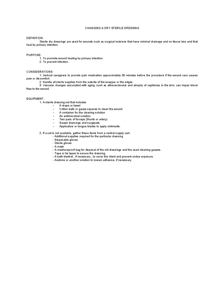 2 Changing A Dry Sterile Dressing | PDF | Wound | Wound Healing