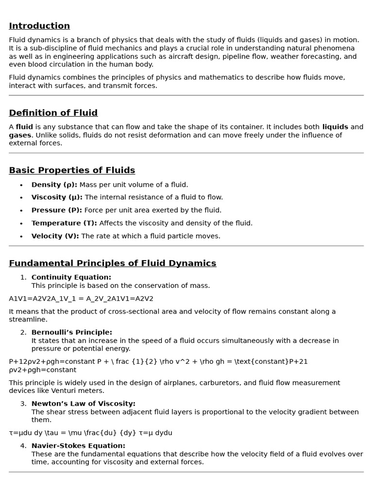 Report On Fluid Dynamics | PDF | Fluid Dynamics | Fluid