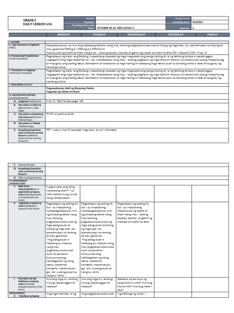 Filipino DLL Q2 W9 | PDF
