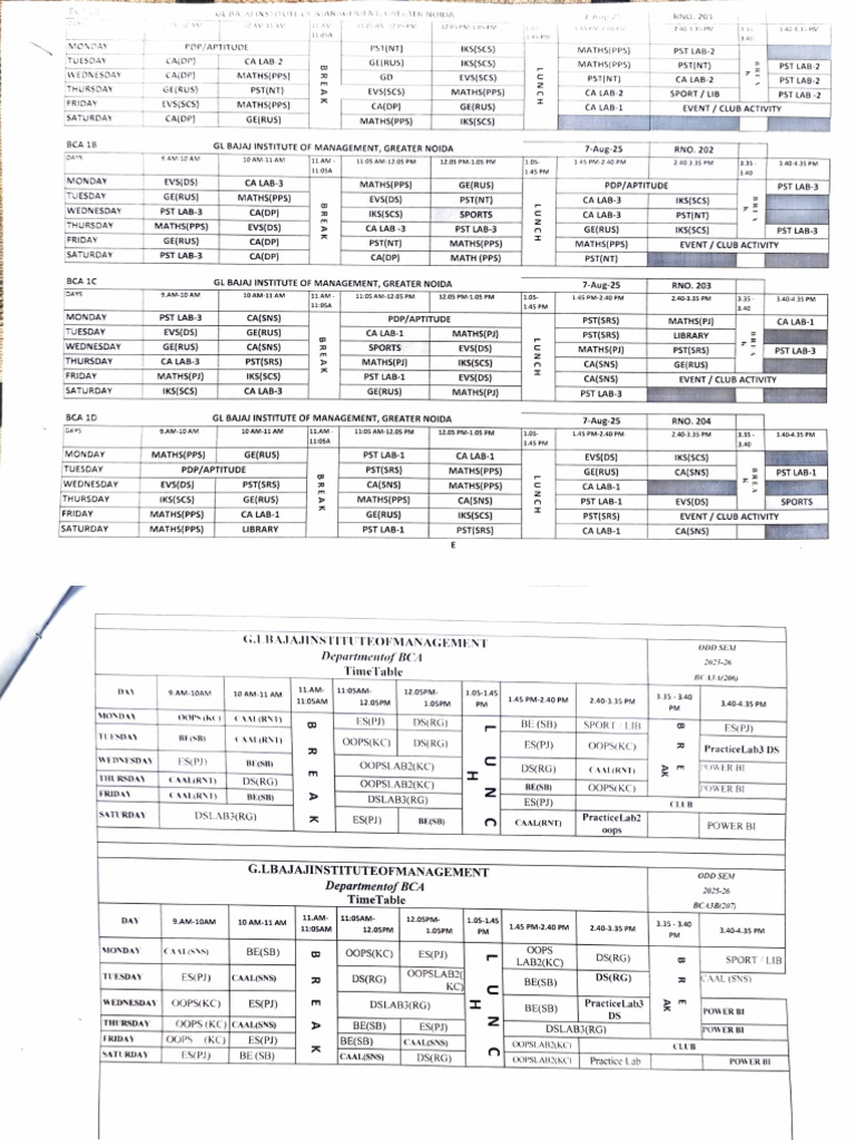 BCA Time Table From 06 Oct 25 | PDF | Data Management Software | Data ...
