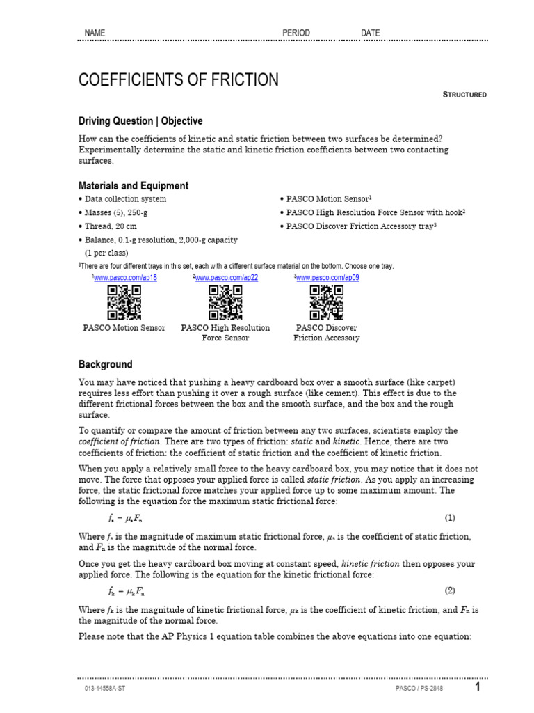 Coefficients of Friction Experiment | PDF | Force | Friction