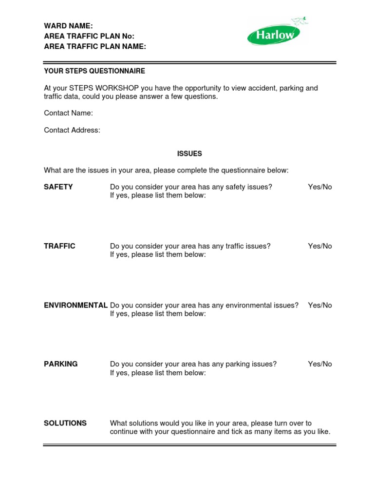 Area Traffic Plan Questionnaire | PDF