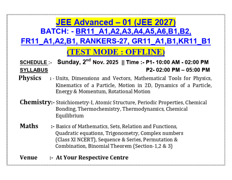 JEE Advanced-01 - JEE 2027 - XI - 02.11.2025 | PDF